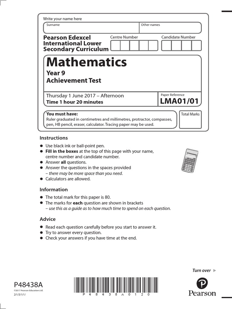 Mathematics: Year 9 Achievement Test | PDF | Area | Euclidean Plane ...