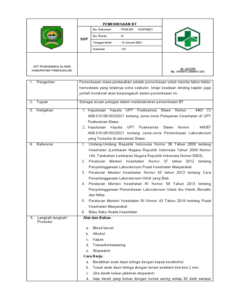 Sop Pemeriksaan Bt Pdf