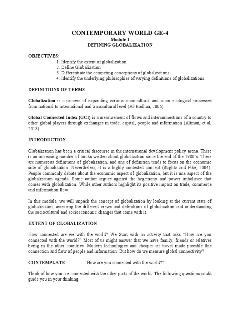 GE 4 Module 1 | PDF | Globalization | Poverty