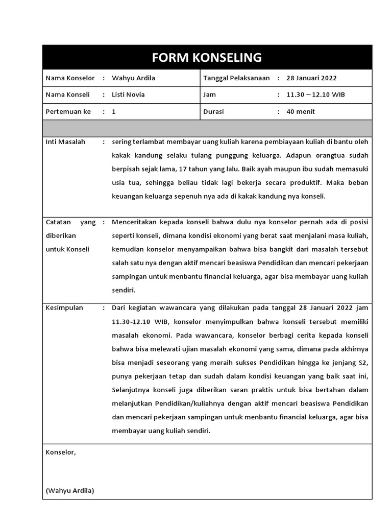 Wahyu Ardila - Form Konseling | PDF