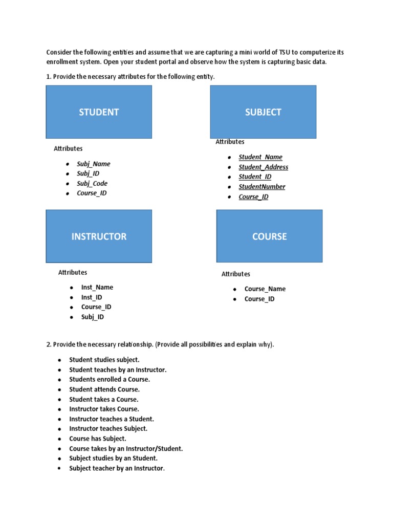 Consider The Following Entities and Assume That We Are Capturing A Mini ...