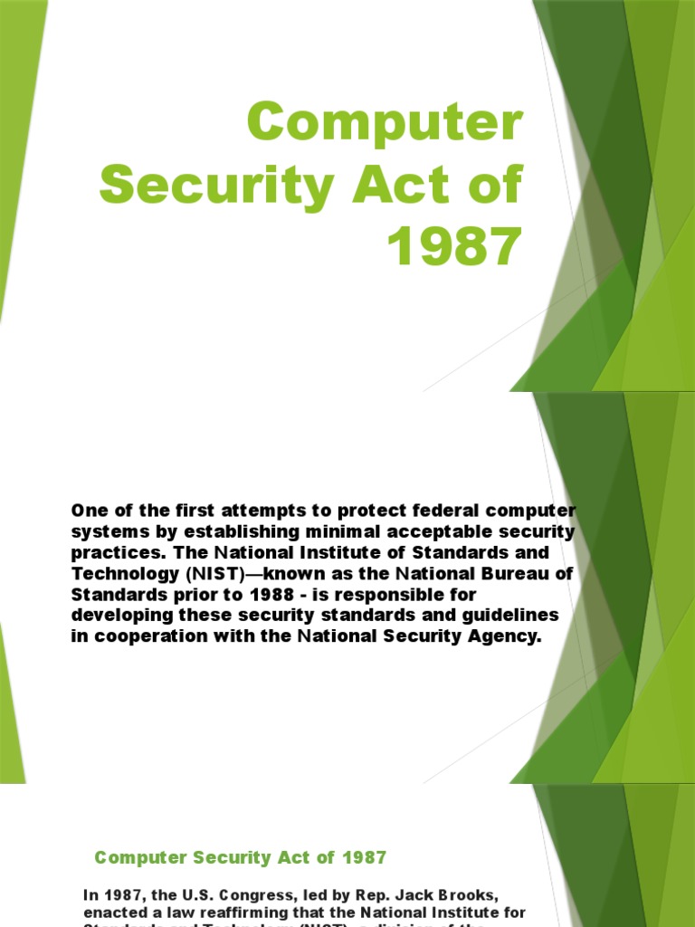 Computer Security Act of 1987 | PDF | National Security Agency | Security