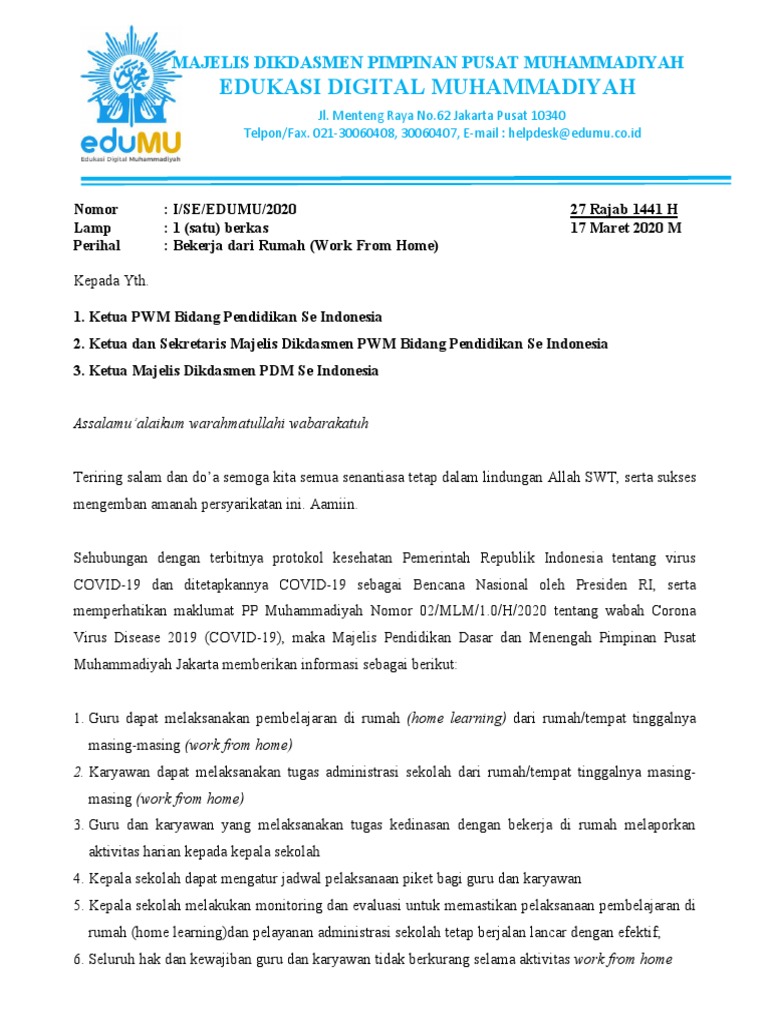 Kebijakan WFH Guru dan Karyawan Muhammadiyah | PDF | Karier & Perkembangan