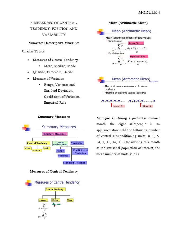 Central Tendency and Variability Measures | PDF | Median | Mean