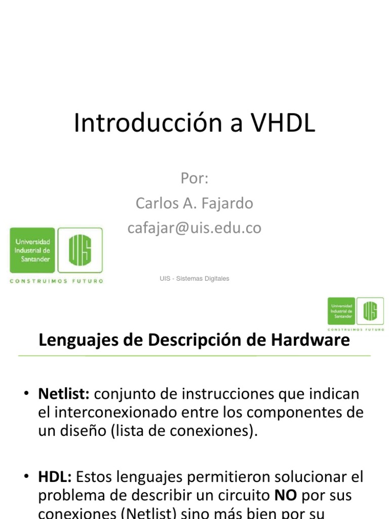 Introducción A VHDL. Por - Carlos A. Fajardo UIS - Sistemas Digitales | Descargar gratis PDF ...
