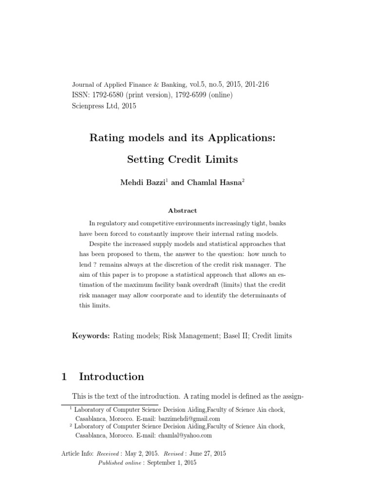 Credit Limit Setting with Rating Models | PDF | Leverage (Finance ...