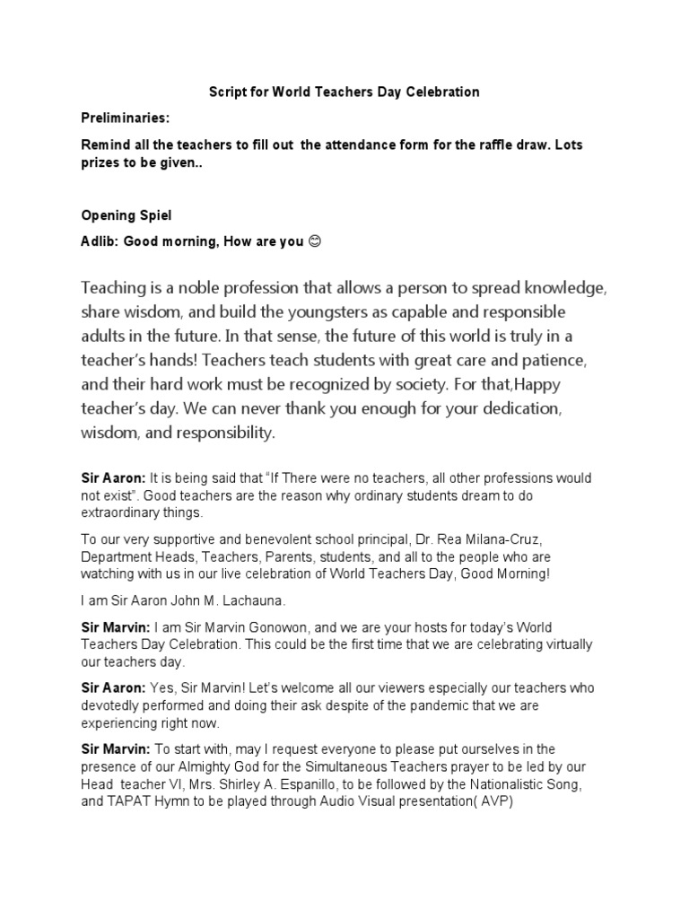 Emcee Script for Teachers Day Celebration | PDF | Career & Growth