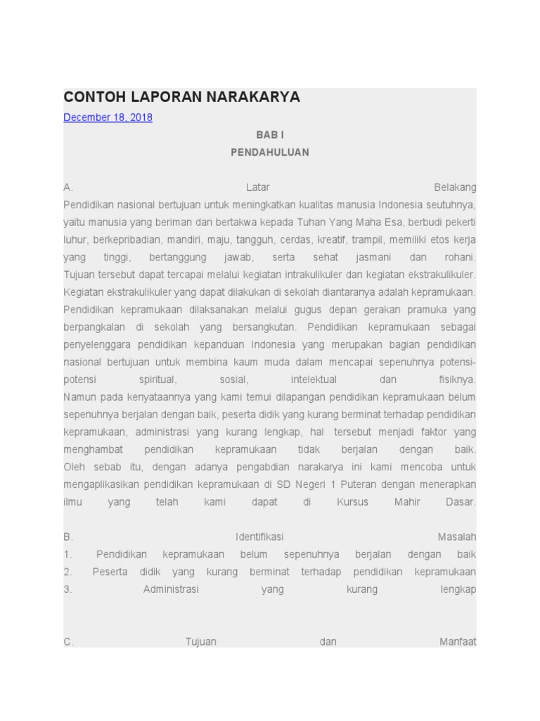 Contoh Laporan Narakarya 1 Penggalang | PDF | Karier & Perkembangan | Pengembangan Diri