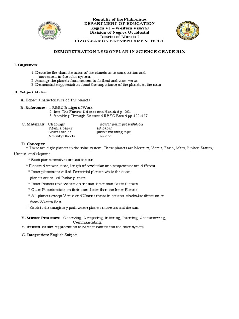 Cot - DLP - Science 6 | PDF | Planets | Solar System