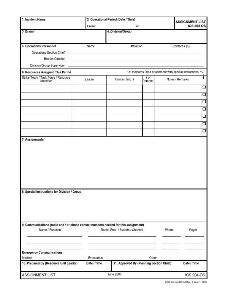 To: From:: Assignment List ICS 204-OS | PDF | Incident Command System ...