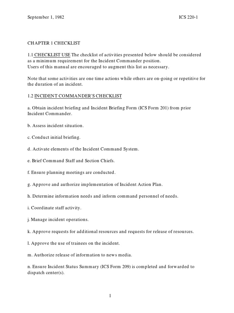 Incident Commander Position Checklist | PDF | Incident Command System ...