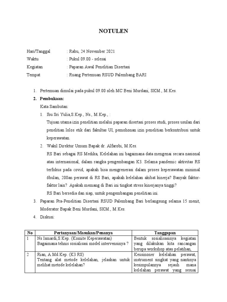 Notulen Paparan Awal | PDF