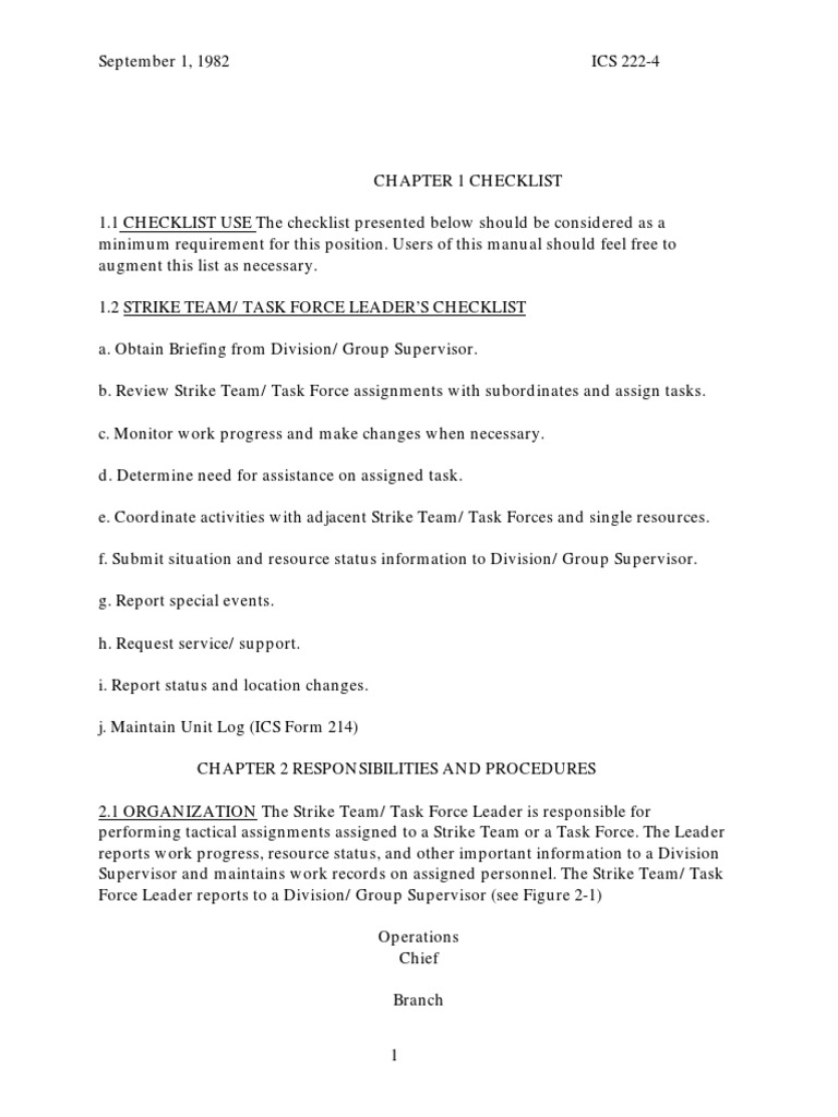 Strike Team and Taskforce Leader Position Checklist | Download Free PDF ...