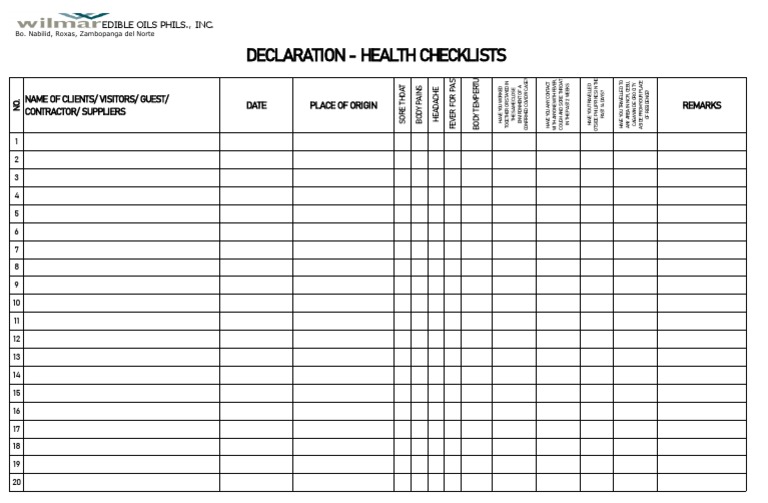 Declaration Health Checklists | PDF | Symptoms And Signs | Health Sciences