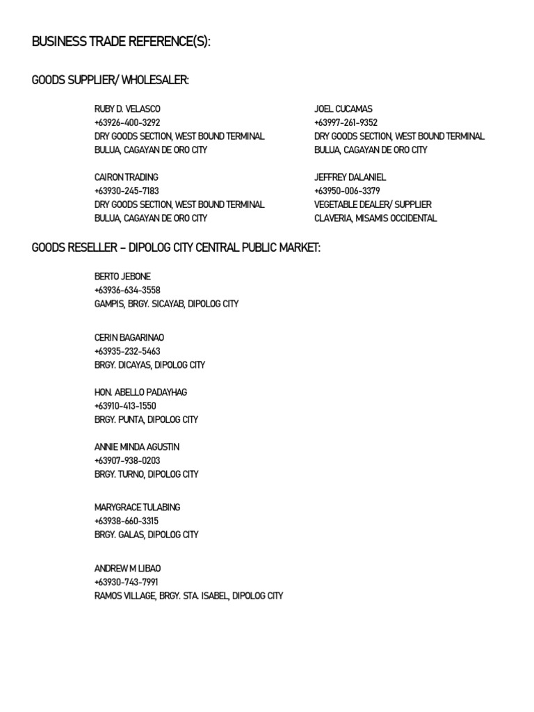 Business Trade Reference | PDF