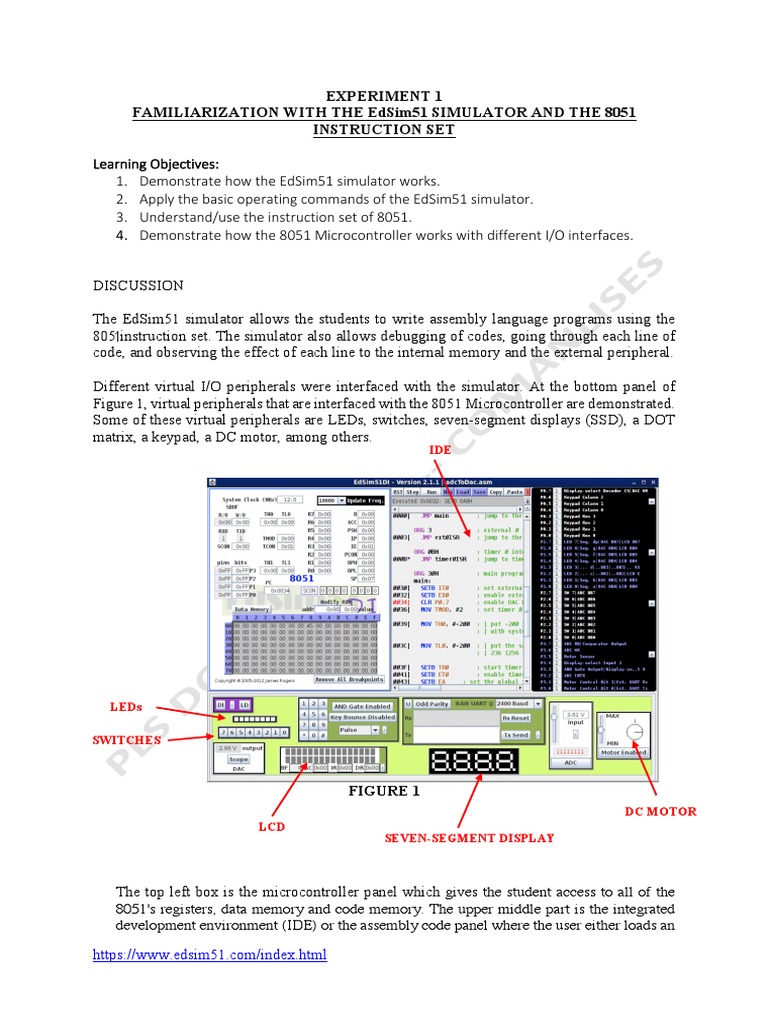 Experiment 1 Familiarization With The Edsim51 Simulator and The 8051 ...