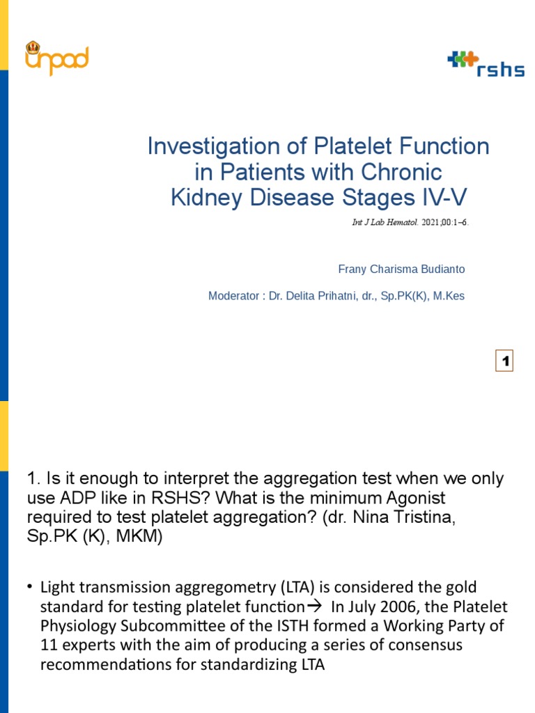 Investigation of Platelet Function in Patients With Chronic Kidney ...
