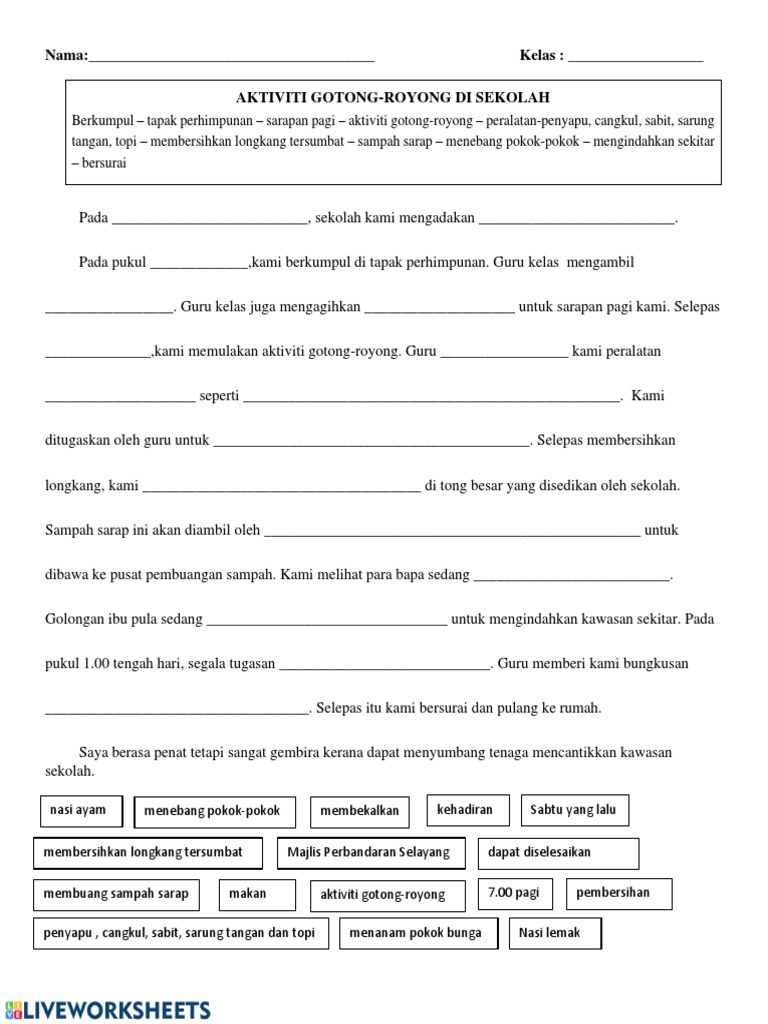 Latihan Karangan Pendek Aktiviti Gotong Royong Pdf