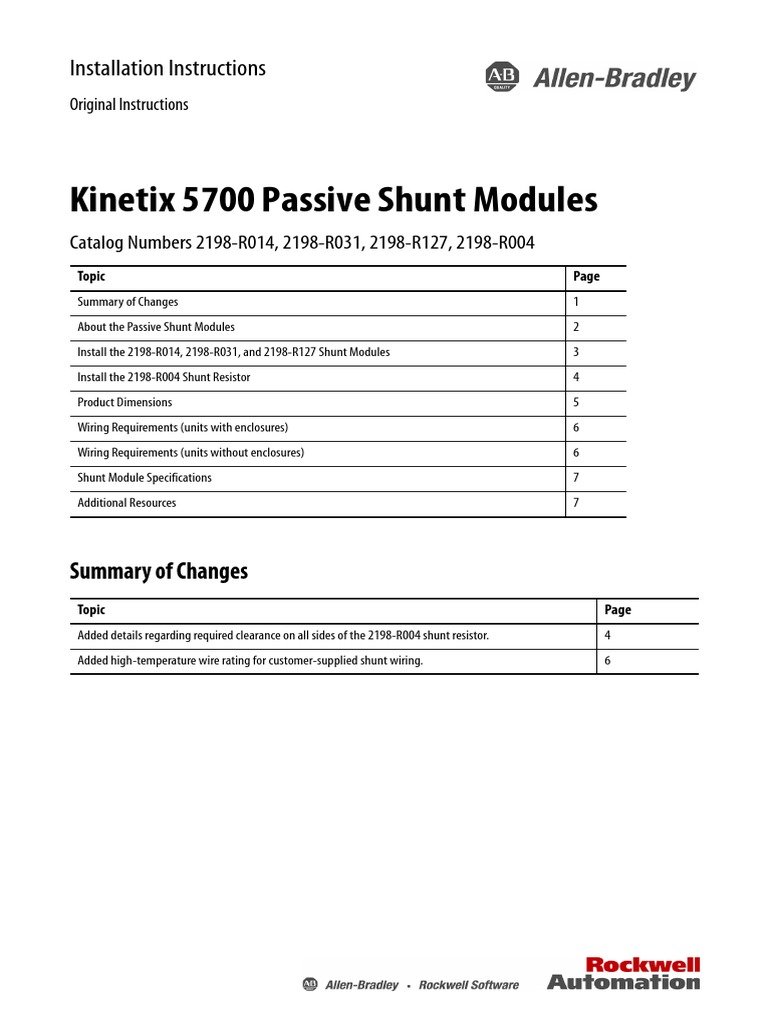 Kinetix 5700 Passive Shunt Modules: Installation Instructions | PDF ...