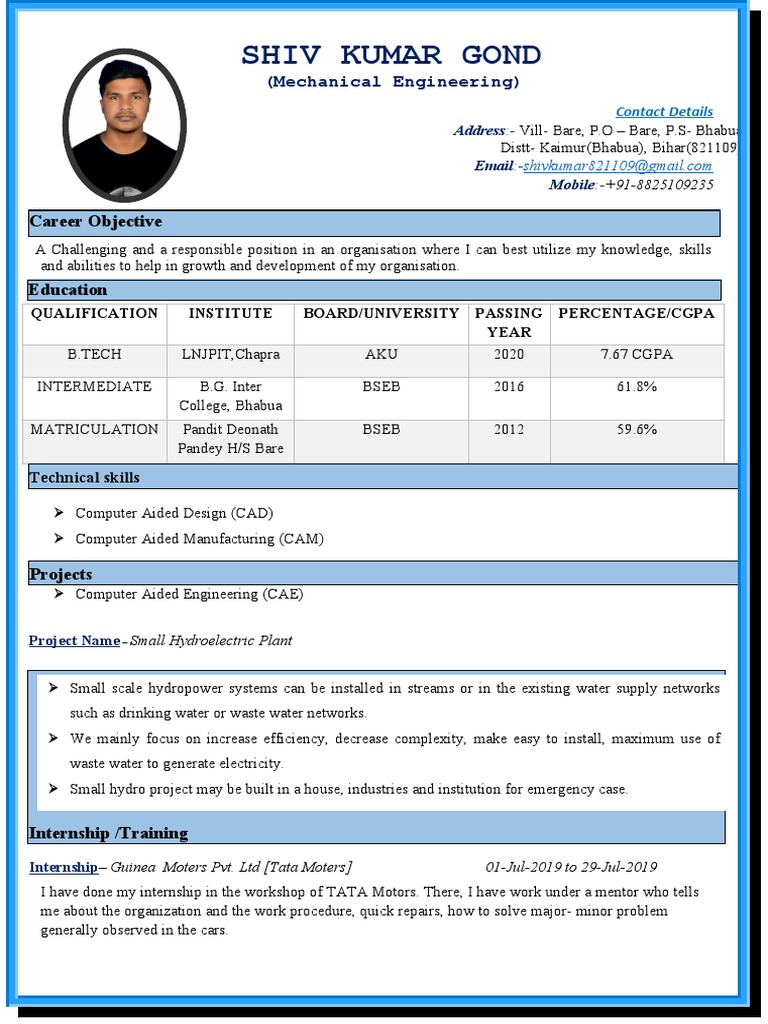Shiv Kumar Gond: (Mechanical Engineering) | PDF | Hydroelectricity