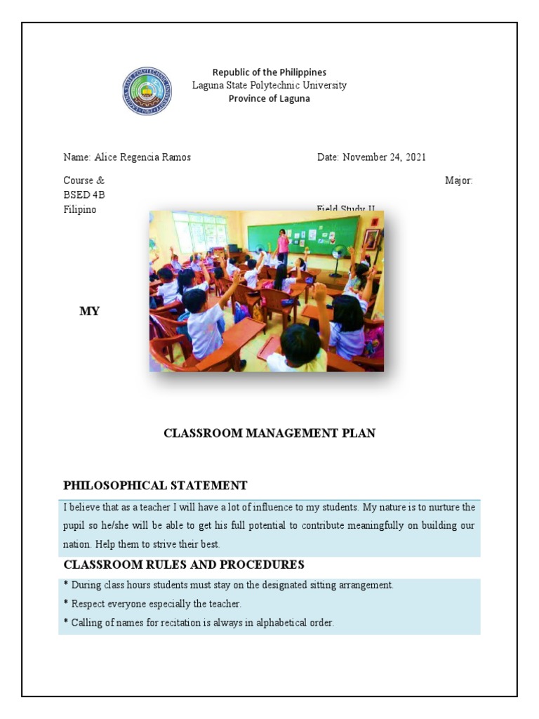 Ramos-My Classroom Management Plan | PDF | Classroom | Teachers