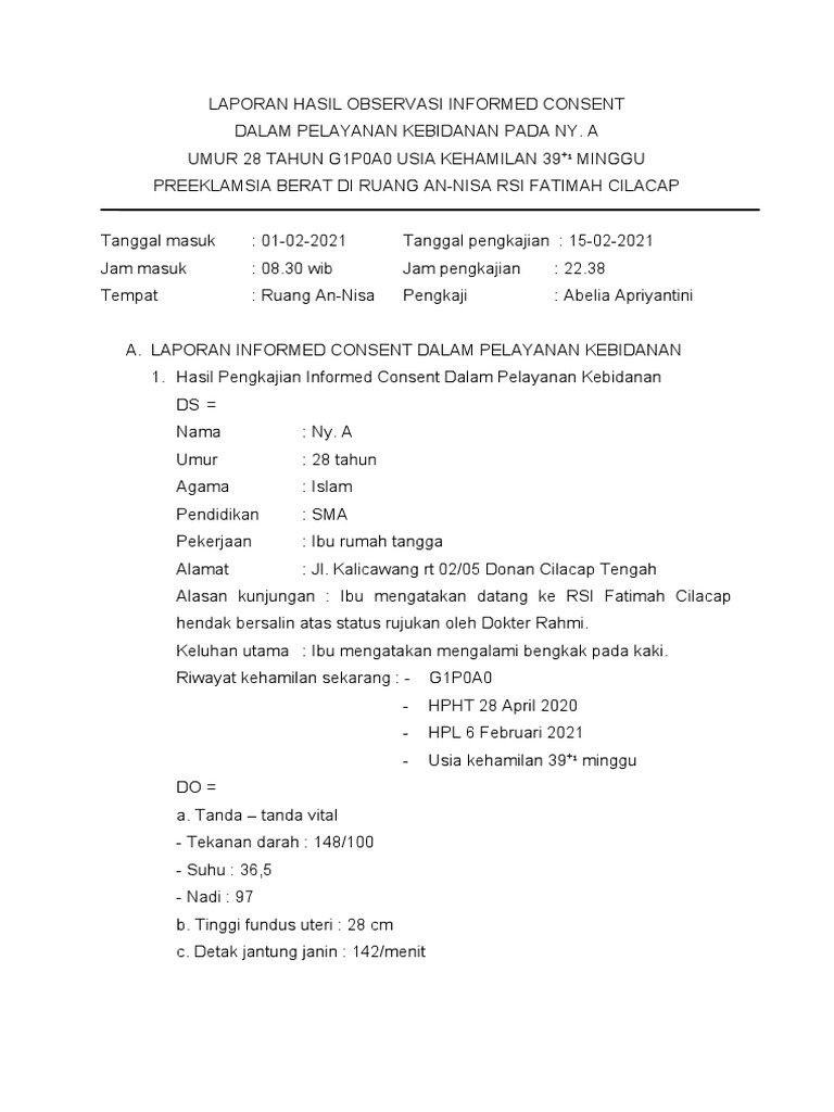 Laporan Hasil Observasi Informed Consent Dalam Pelayanan Kebidanan | PDF