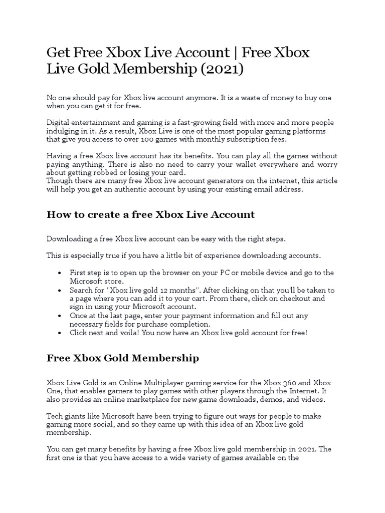 Get Free Xbox Live Account | PDF | Xbox (Console) | Microsoft