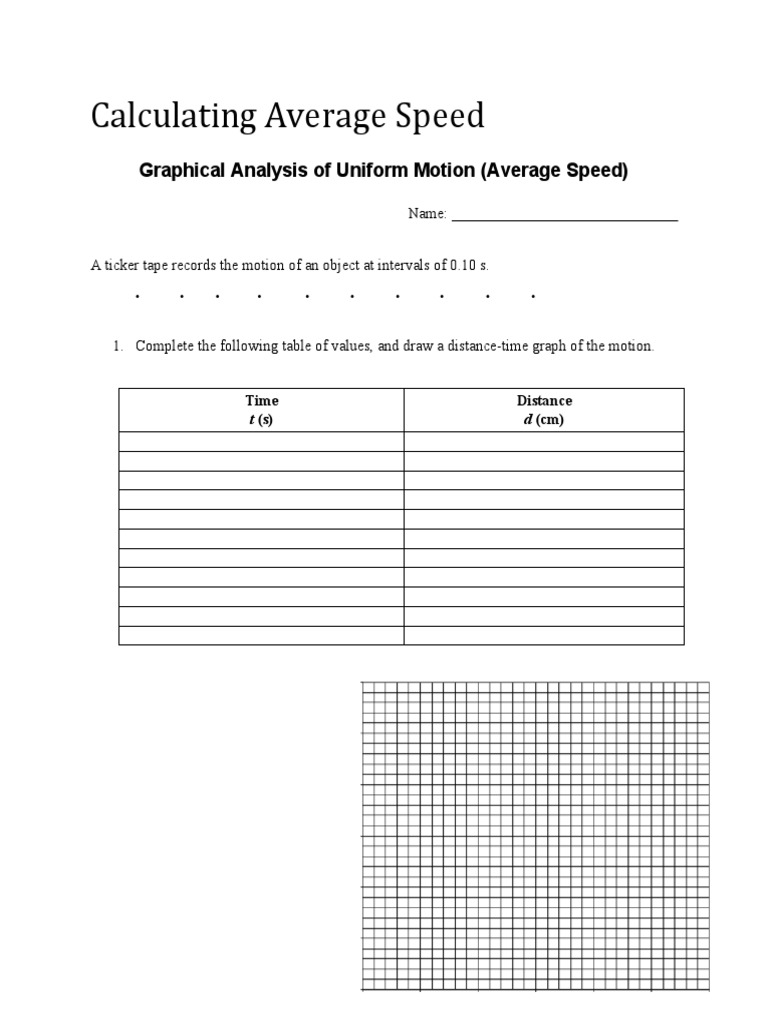 Calculating Average Speed Worksheet | PDF