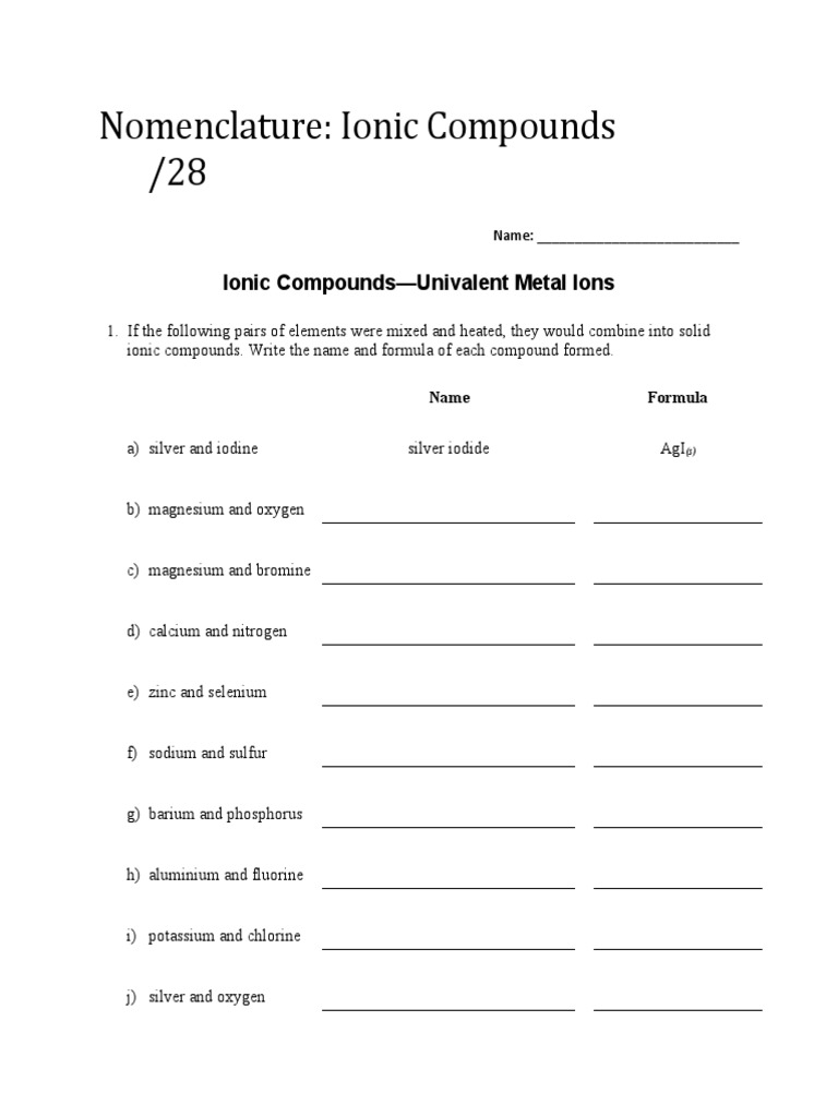 Nomenclature Worksheet | PDF