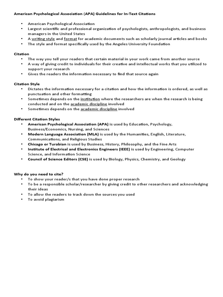 Notes On APA Citation Rules | PDF | Citation | Apa Style