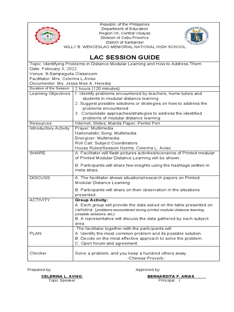 Lac Session Guide: Duration of The Session | PDF | Learning | Distance Education