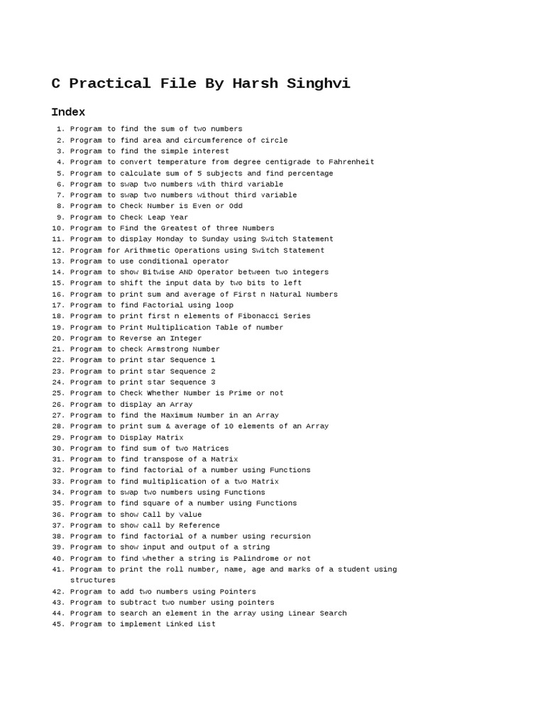 C Practical File Pdf Pointer Computer Programming Matrix 6456