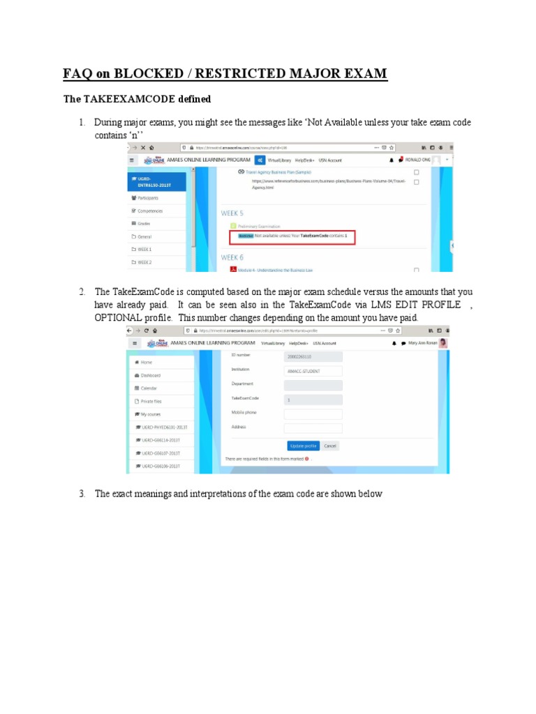 FAQ On BLOCKED RESTRICTED MAJOR EXAM | PDF
