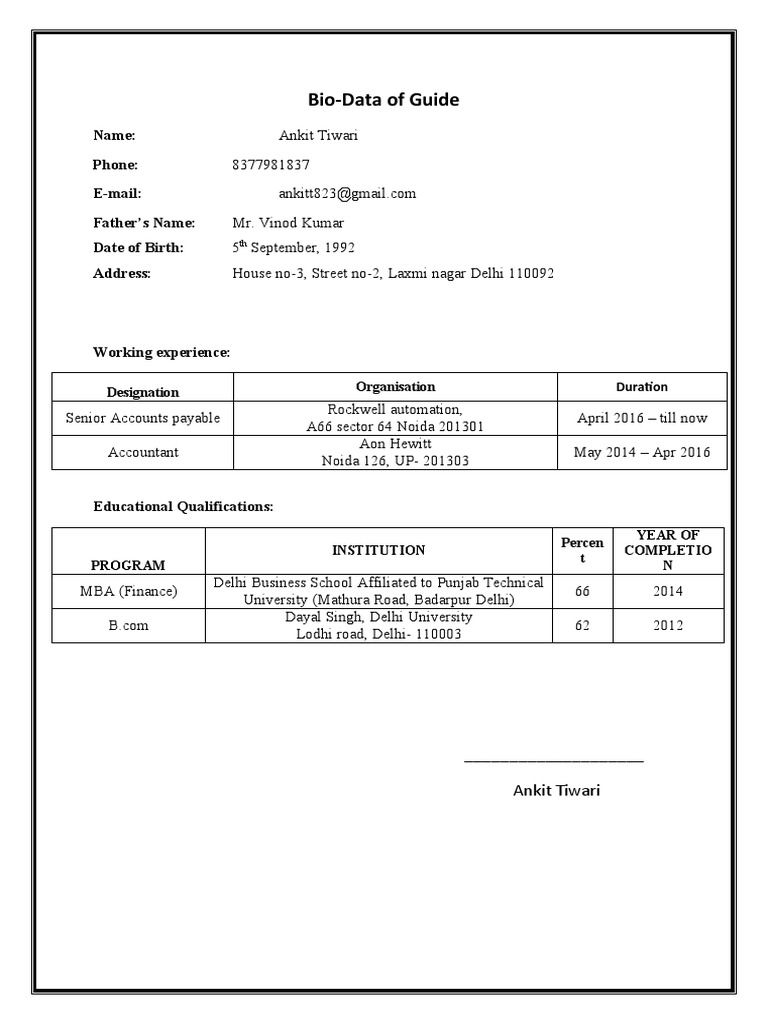 Ankit Biodata | PDF | Educational Stages