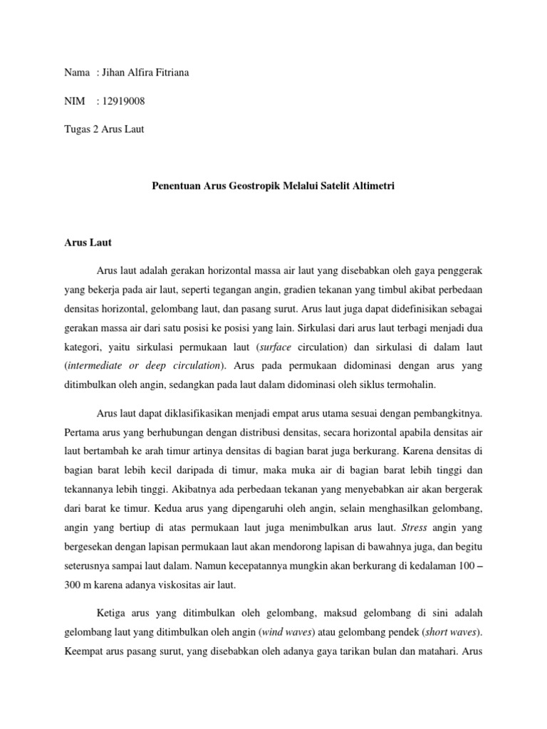 Penentuan Arus Geostropik dengan Satelit | PDF