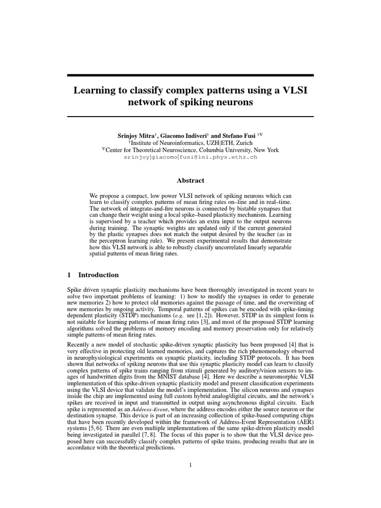 Classify Complex Pattern Vlsi Mitra | PDF | Chemical Synapse | Synapse