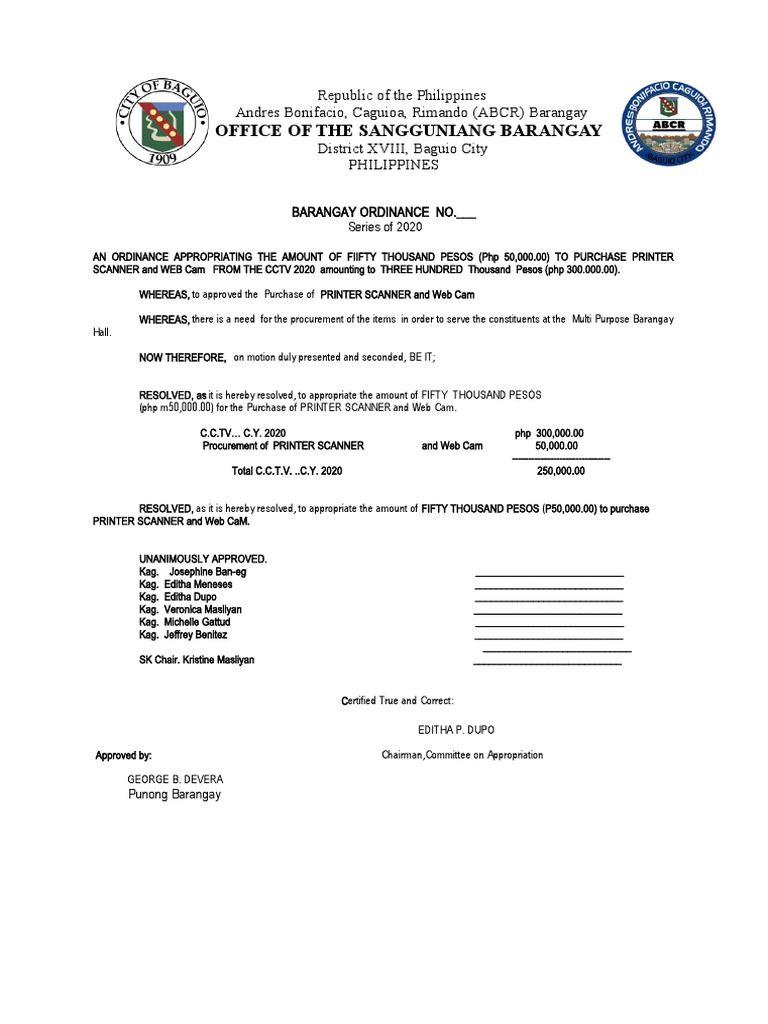 Resolution-1-Barangay Ordinance | PDF | Philippines | Currency