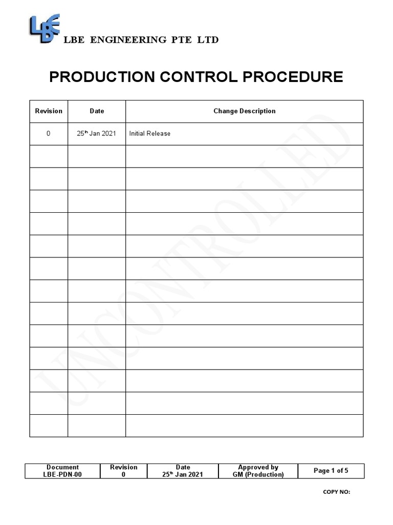 Production Control Procedure (Rev 0) | PDF | Reliability Engineering ...