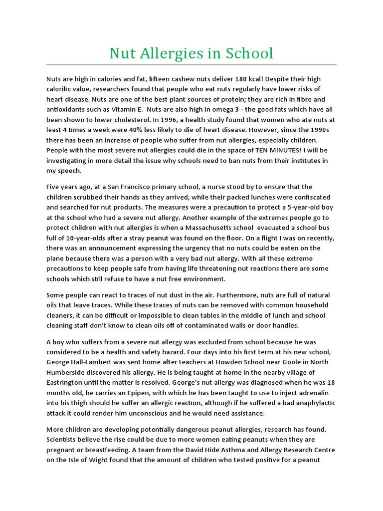 Nut Allergies in School | PDF | Allergy | Food Allergy