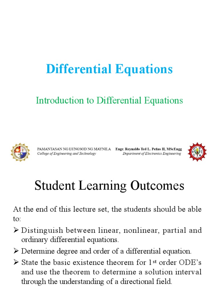 01 Differential Equations - Introduction | PDF | Ordinary Differential ...