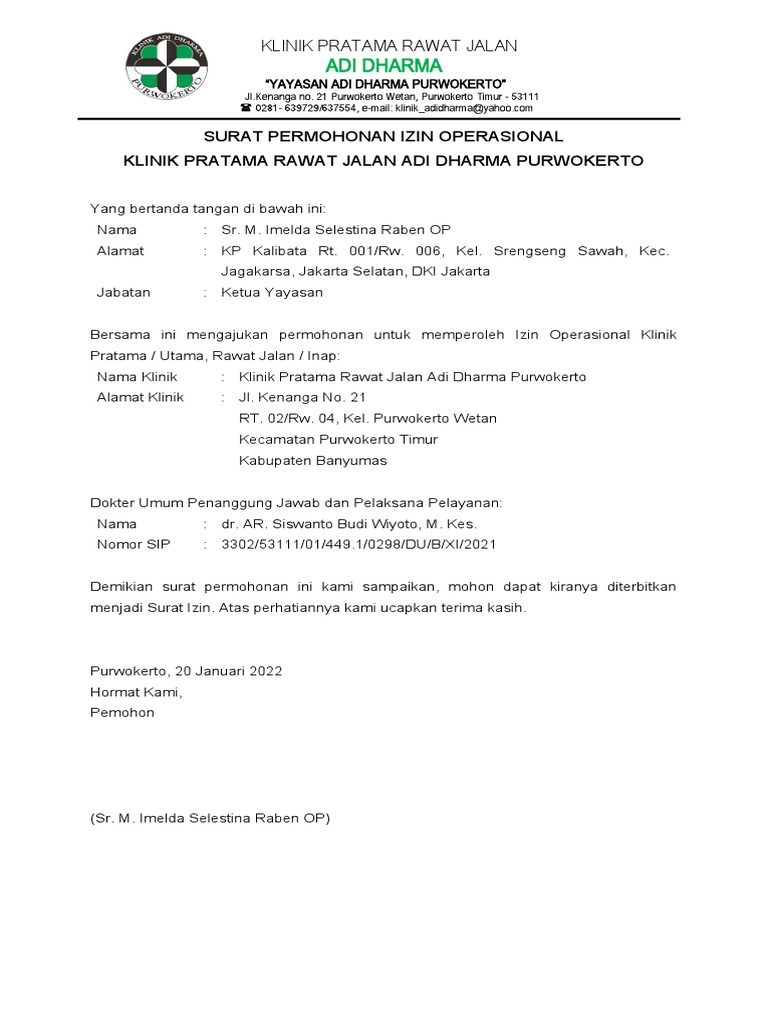 Surat Permohonan Izin Operasional 2022 | PDF