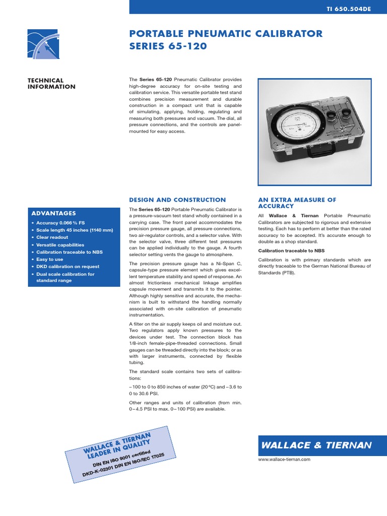 Portable Pneumatic Calibrator SERIES 65-120: Technical Information ...