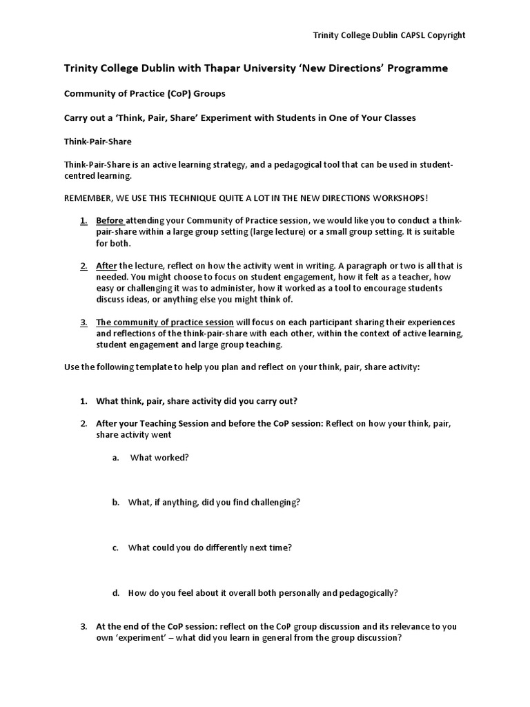 CoP Think, Pair, Share | PDF | Teachers | Learning