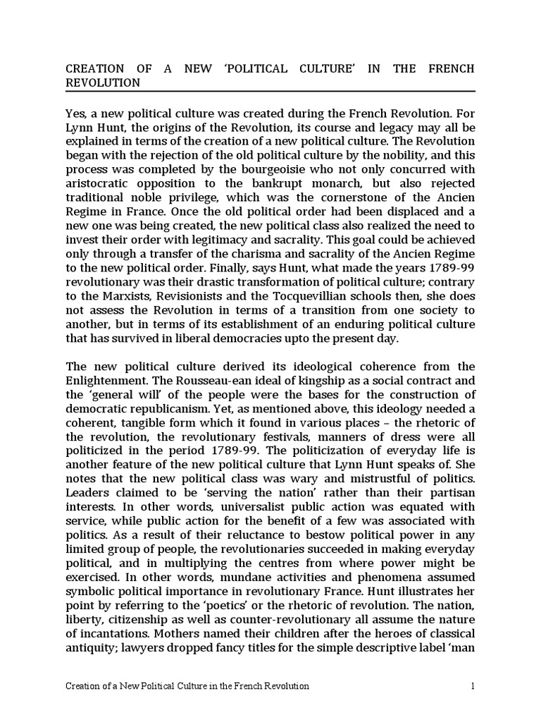 Creation of New Political Culture in French Revolution | PDF | French ...
