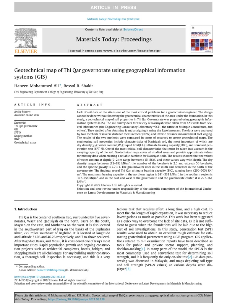 Geotechnical Map of Thi Qar Governorate Using Geographical Information Systems (GIS) | PDF ...