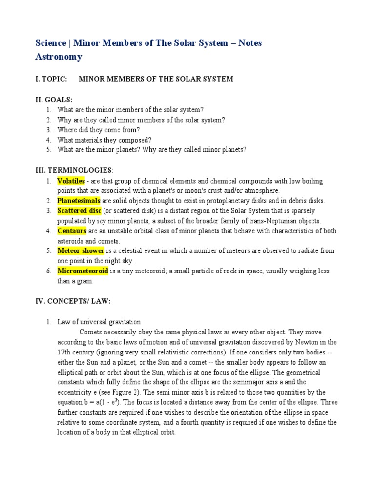 Science Minor Members of The Solar System Notes | PDF | Solar System ...