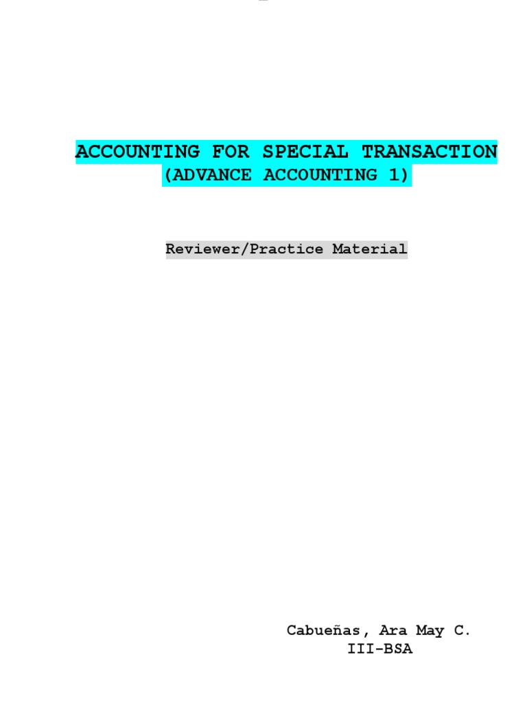 Accounting For Special Transaction 1 | PDF | Depreciation | Goodwill ...