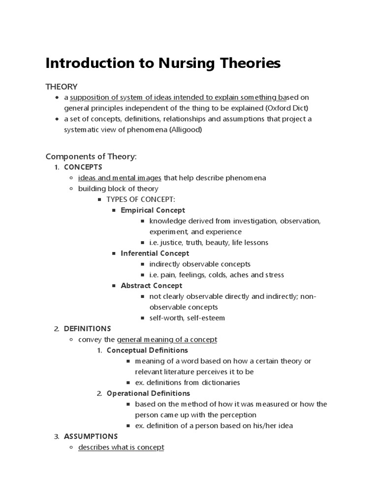 Introduction To Nursing Theories | PDF | Theory | Concept