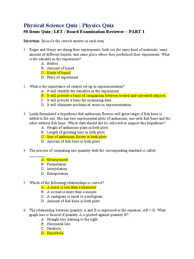 Physical Science - Physics - Quiz - Board Exam Reviewer Part 1 - 50 ...