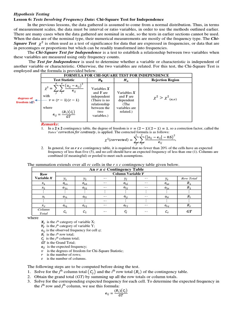Lesson 6 - Chi-Square Test For Independence | PDF | Chi Squared ...